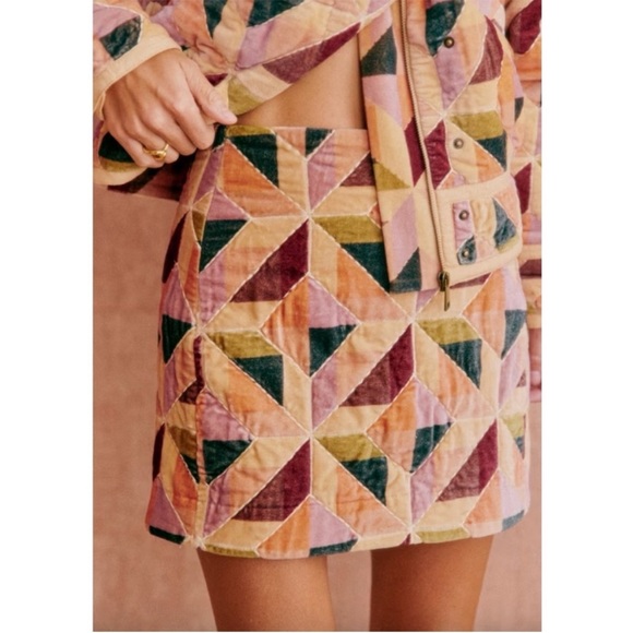 Sezane | Skirts | Sezane Nwt Orange Multicolor Quilted Velvet Patchwork ...